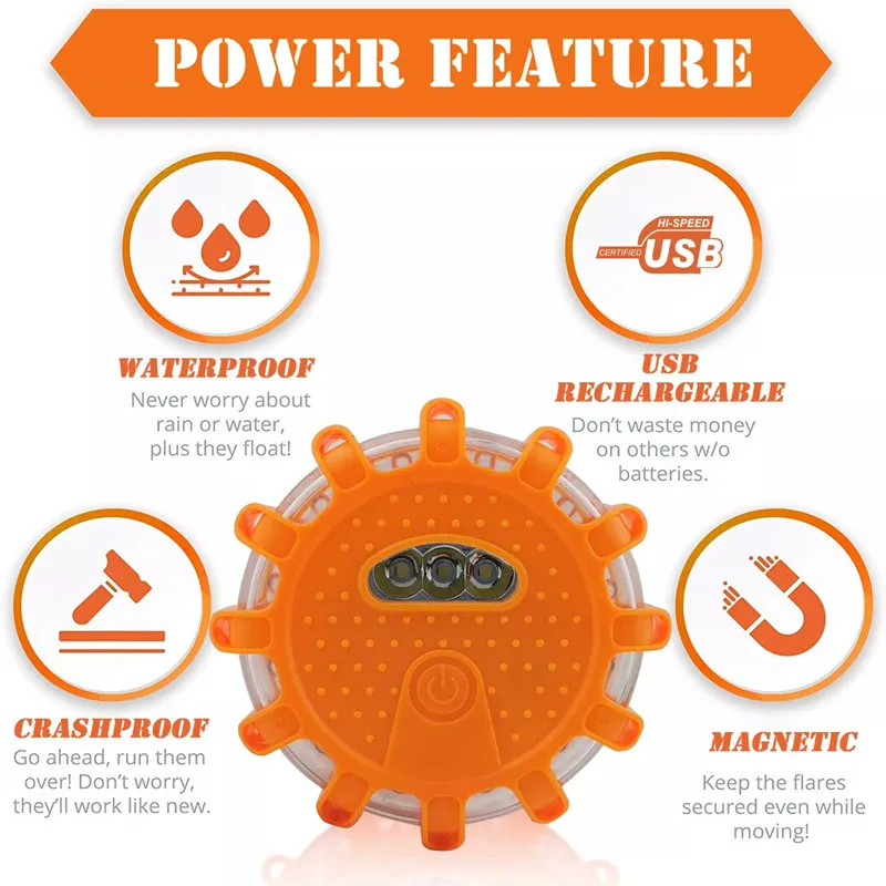 3 Pack flasher police Rechargeable LED Road Flares Emergency Lights ...