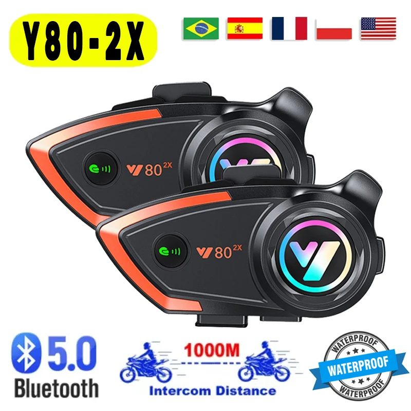 Y80-2X-Motorcycle-Helmet-Intercom-Bluetooth-Headset-Hands-Free-V5-3 ...