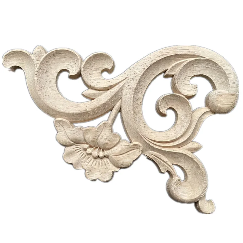 22cm-Wood-Carved-Corner-Onlay-Applique-Unpainted-Frame-Cupboard-Cabinet ...