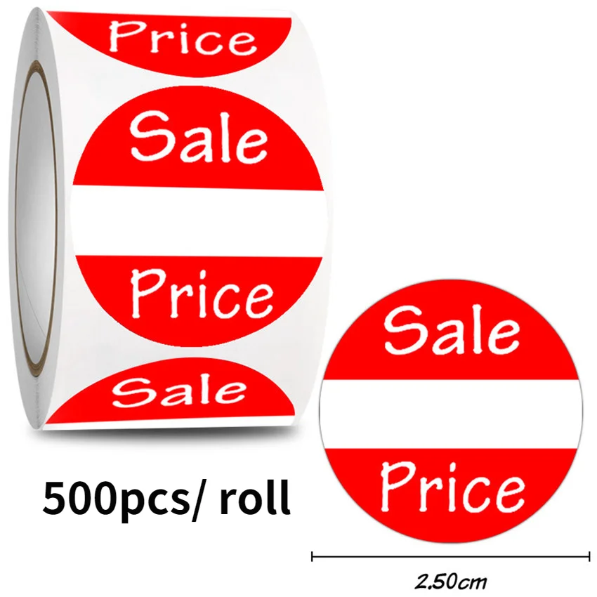 500pcs Red Sale Price Labels Stickers Round Removable Adhesive Paper ...