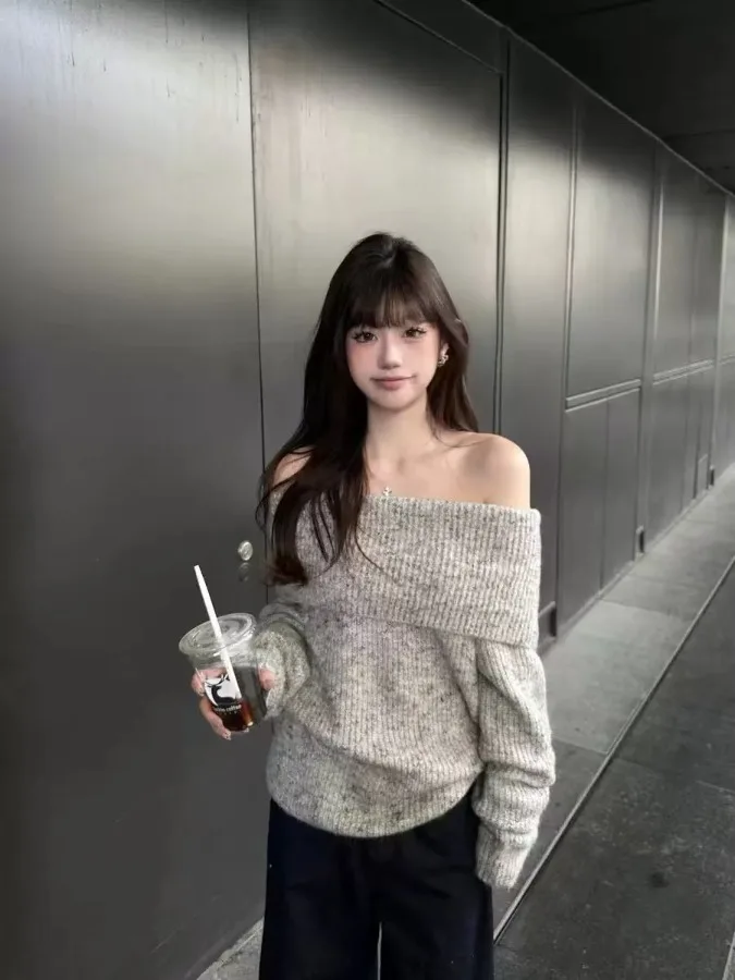 American Lazy Spicy Girl Knitted Sweater Women's Autumn New One-oulder ...