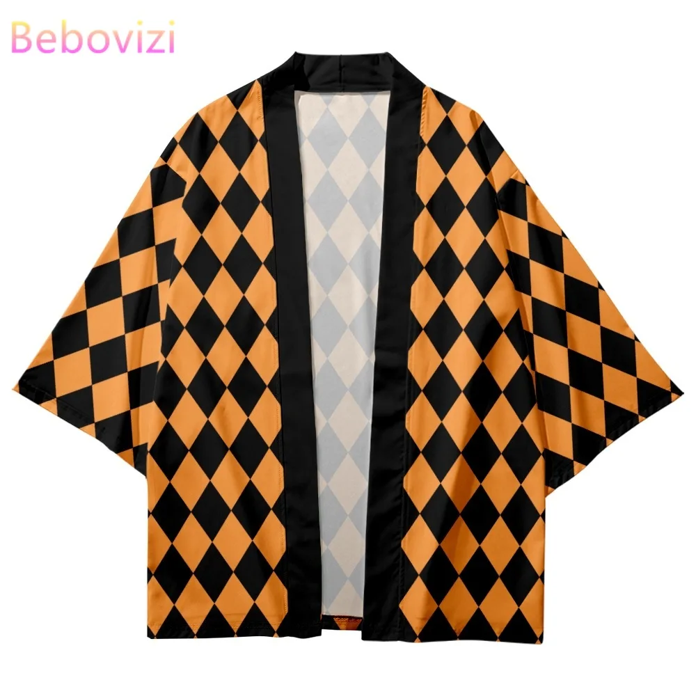 Traditional Style Plaid Print Kimono Women Men Japanese Streetwear ...