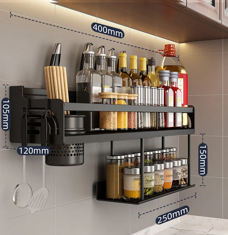 Kitchen-Storage-Rack-Multifunction-Punch-Free-Shelf-Wall-Mounted-Spice ...