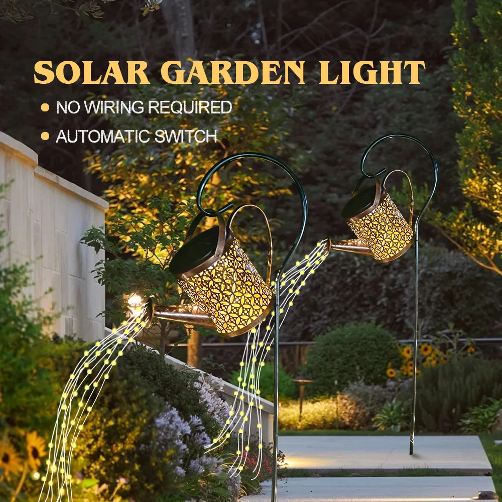 Solar Watering Can Light Outdoor Garden Art LED String Light Hanging ...