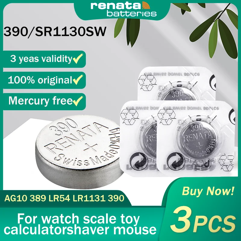 3PCS Original Renata 390 SR1130SW AG10 389 LR54 603 1.55V Silver Oxide ...