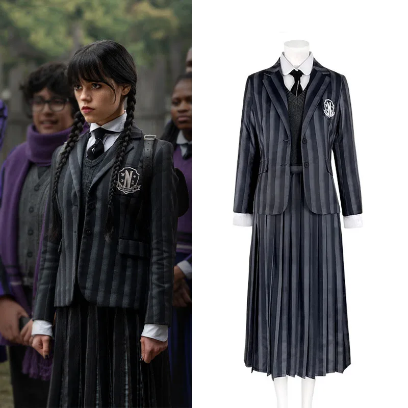 Wednesday-Addams-Family-Cosplay-Costume-Women-Striped-Tie-School ...