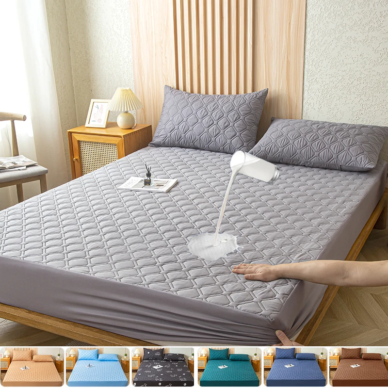 Waterproof-Fitted-Sheet-Thickened-Mattress-Cover-Stain-Prevention-Plaid ...