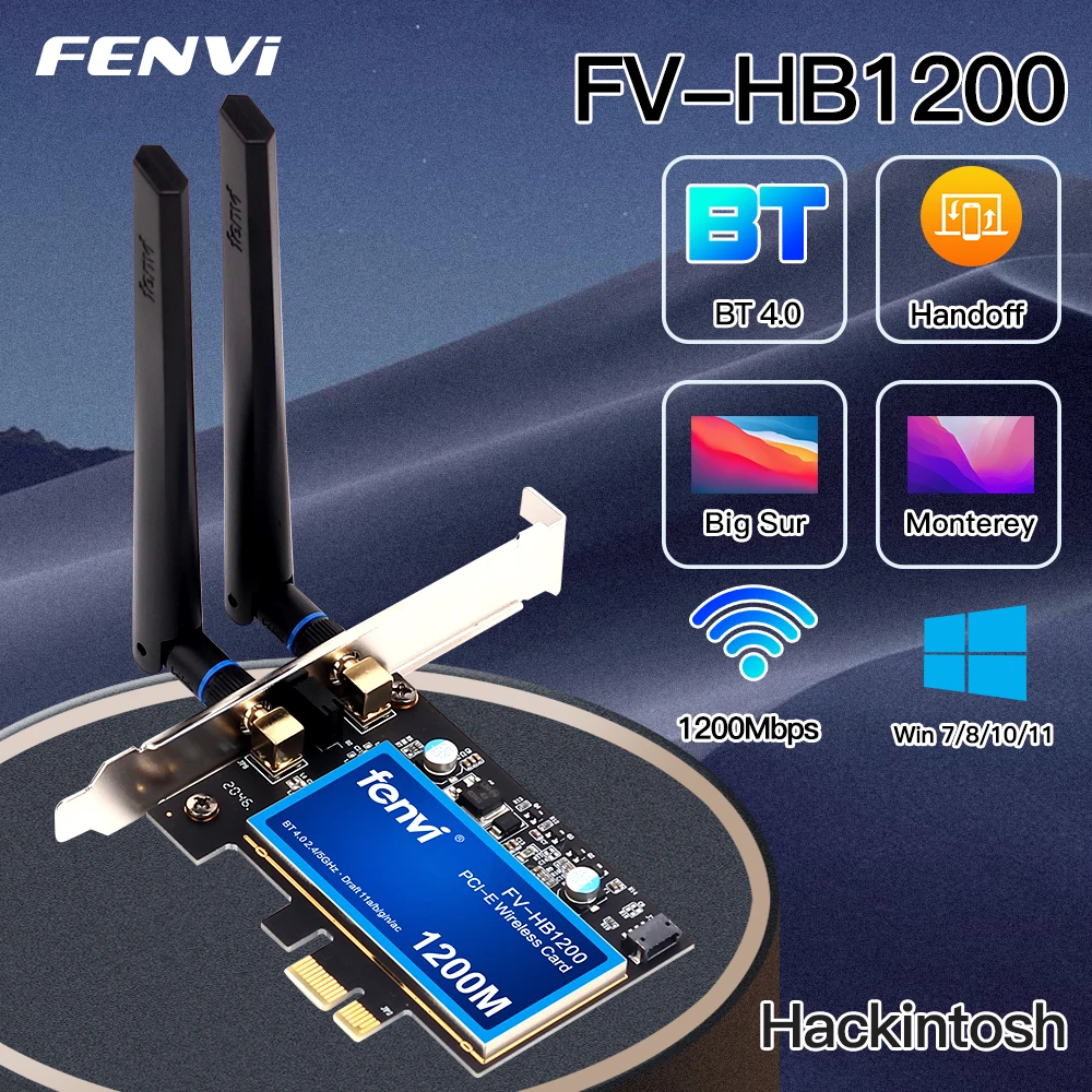 Fv-hb1200 Desktop Pci-e Wireless Adapter Mac Os Hackintosh Wifi Dual Band 1200mbps Wi-fi Bt 4.0 ...
