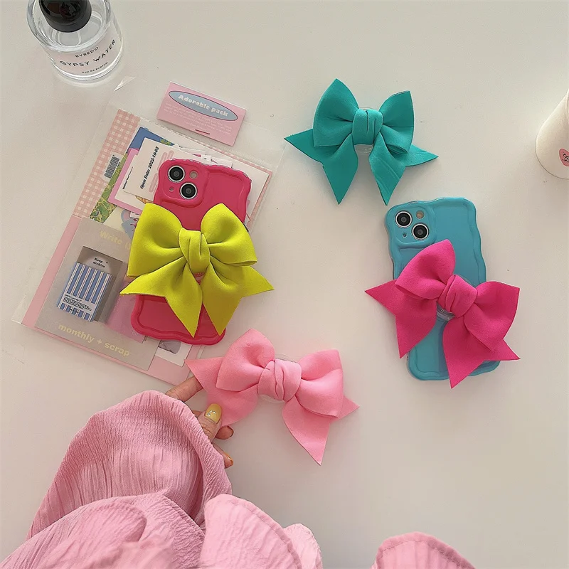 Cute 3D Canvas Bow Mobile Phone Holder Grip Tok Stands Expanding Holder ...