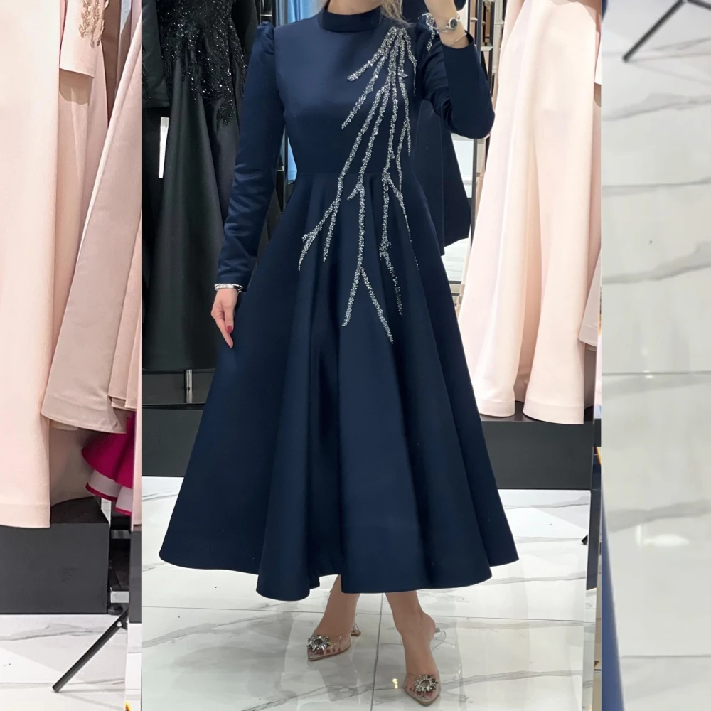 Evening-Jersey-Beading-Clubbing-A-line-High-Collar-Bespoke-Occasion ...