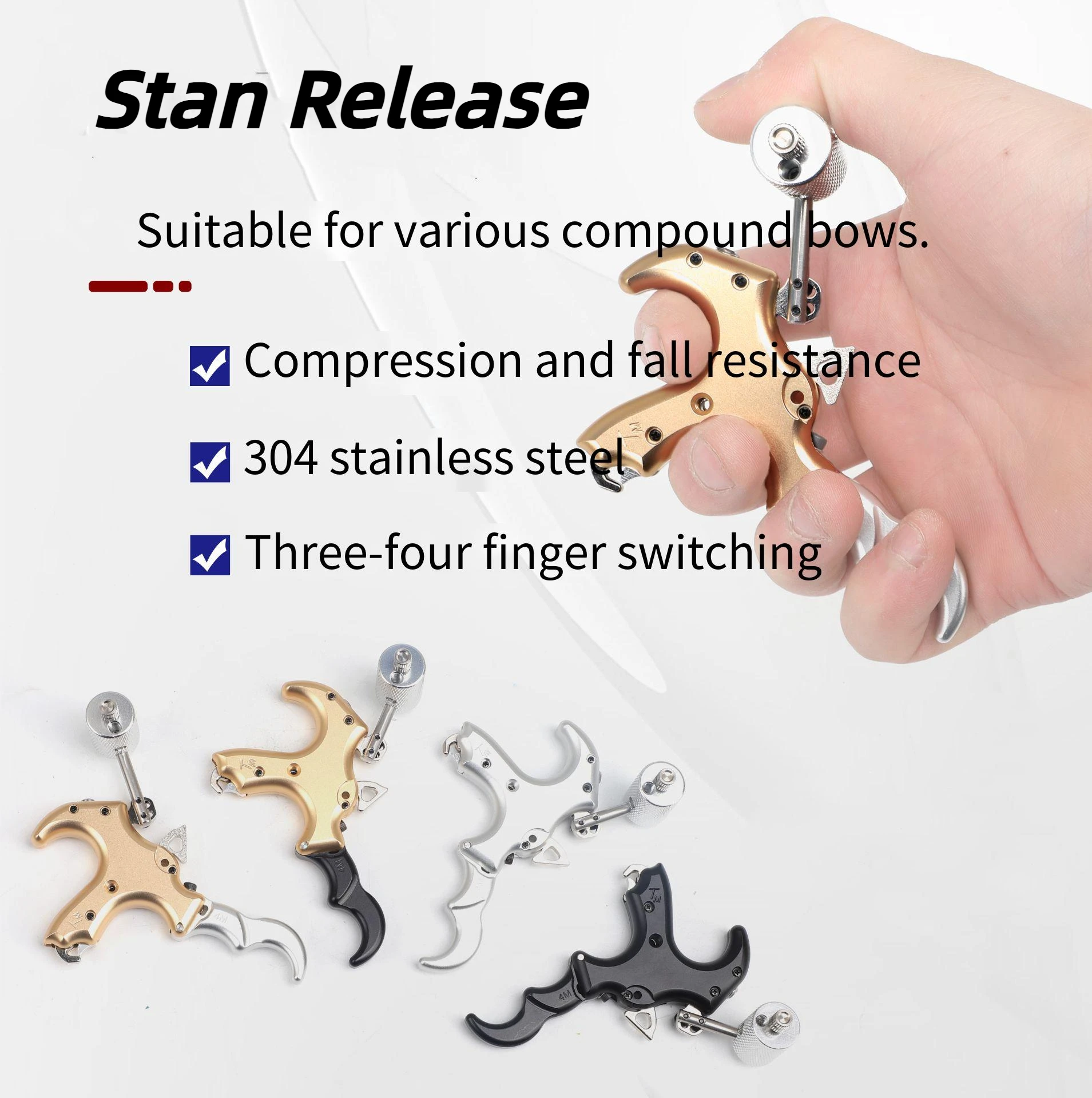 Compound-bow-Stan-Release-3-4-Finger-Assist-Grip-Caliper-Thumb-Gear ...