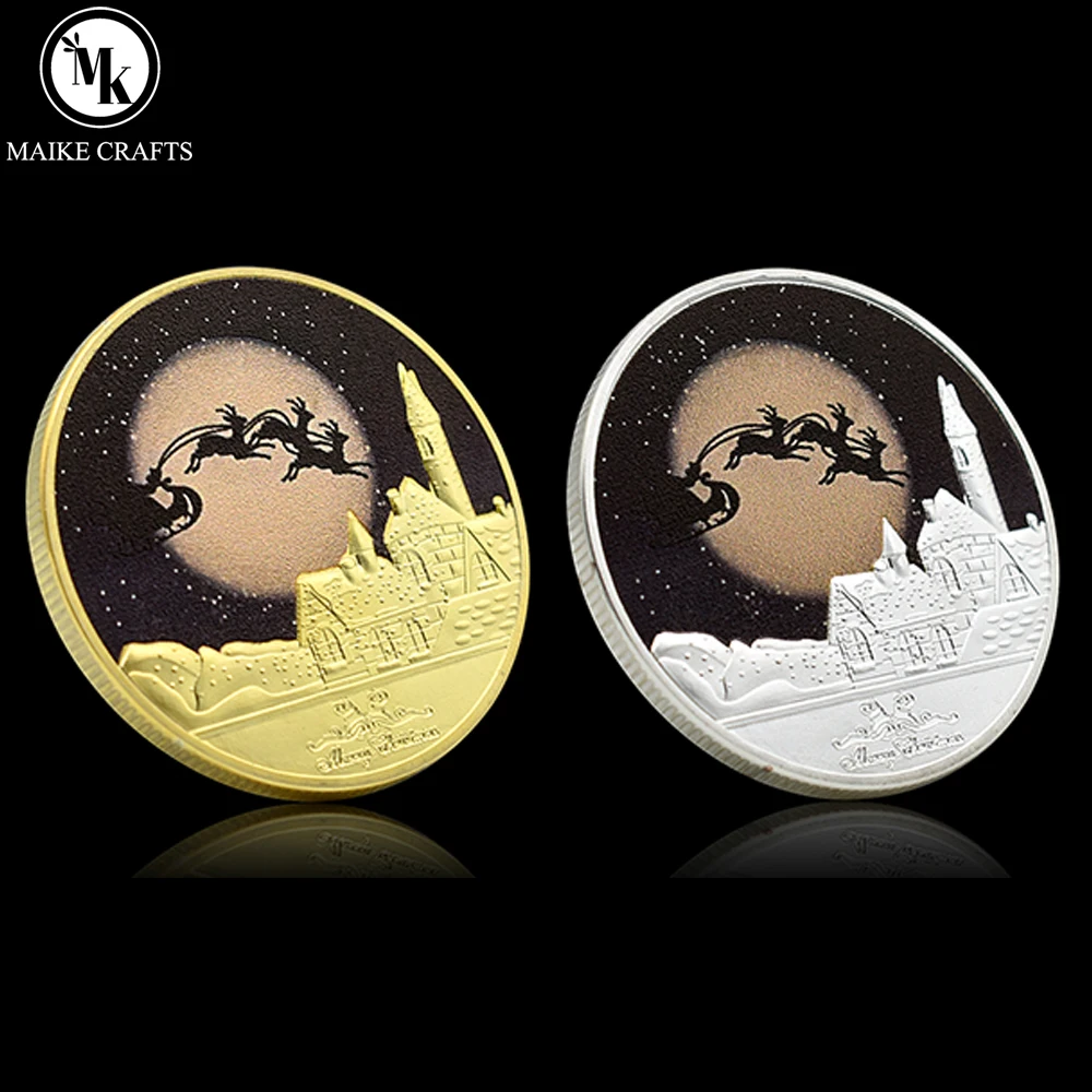 2024 Merry Christmas New Year Commemorative Coin Santa Bells Reindeer ...