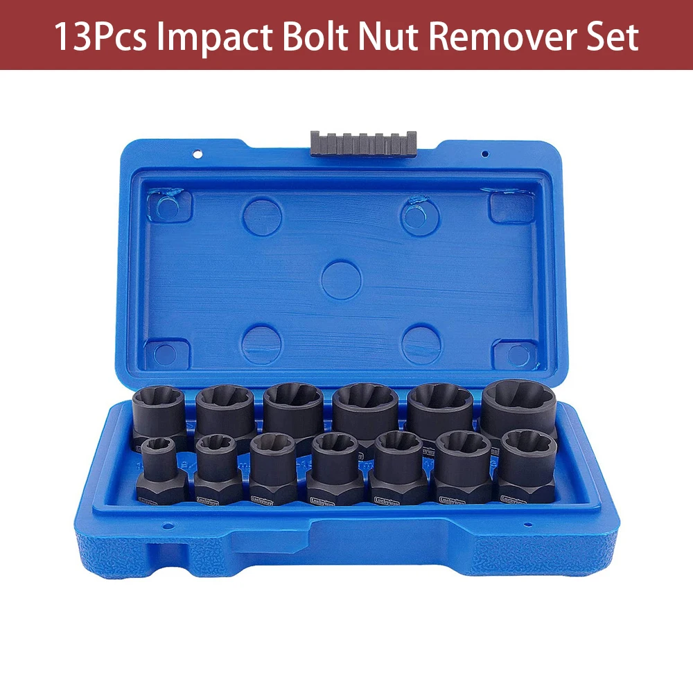 13Pcs Impact Damaged Bolt Nut Remover Extractor Socket Tools Kit Bolt ...