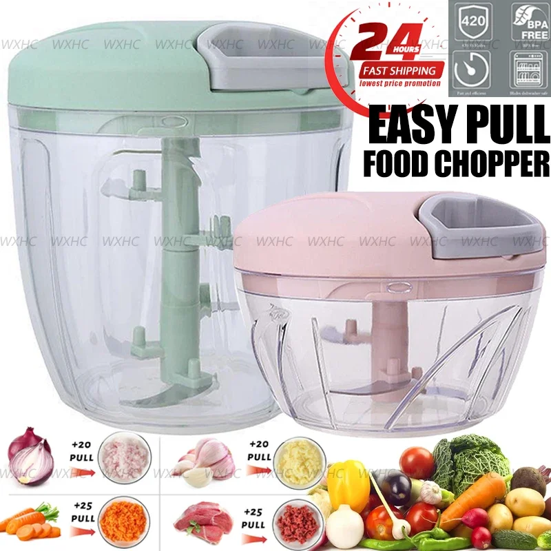 500/900ML Portable Garlic Chopper Manual Meat Mincer Crusher Vegetable ...