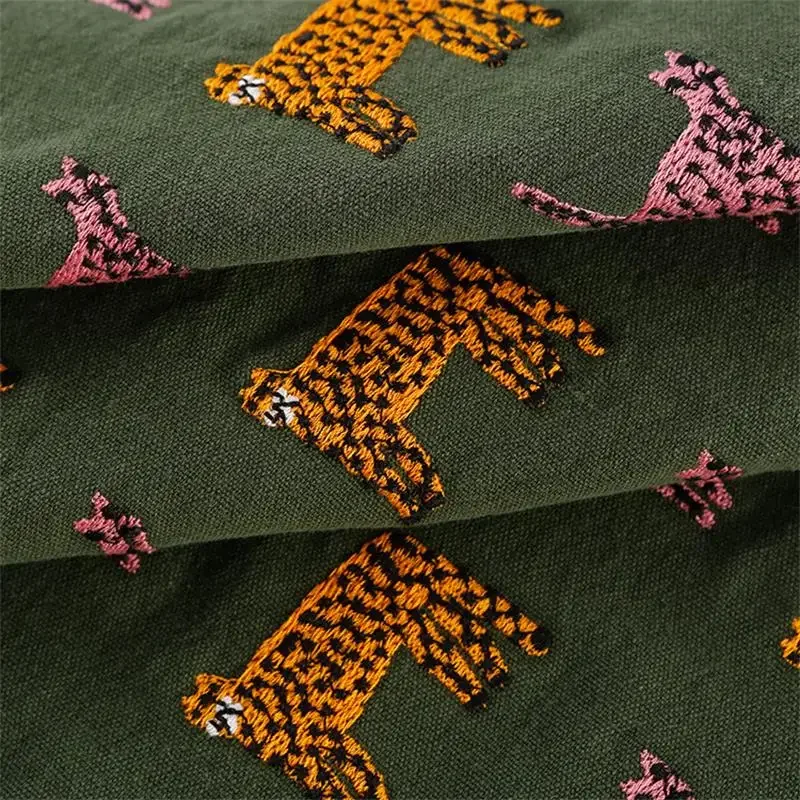 Thick Cotton Linen Leopard Embroidered Fabric Women's Coat Jacket Bag ...
