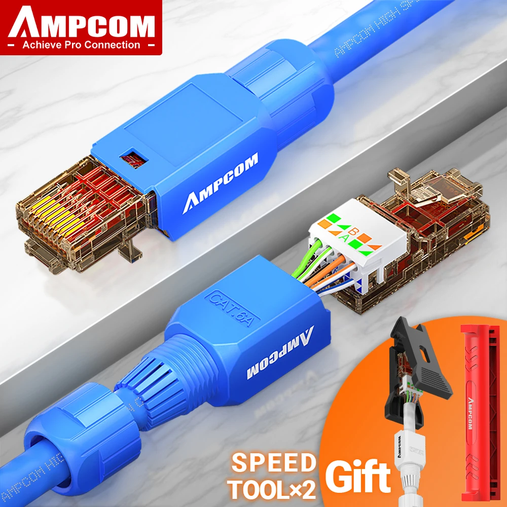 AMPCOM RJ45 Toolless Connector CAT6A CAT6 UTP Field Modular Plug Tool free Reusable Termination ...