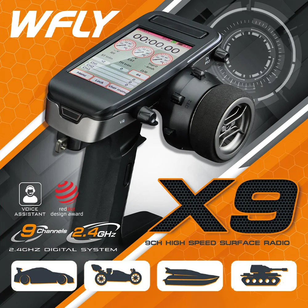 WFLY X9 라디오 리모컨, RG206S 수신기 포함 송신기, 엑스트라 X9 전용 SG01 GPS F 레이싱 크롤러 자동차, 2.4GHz 9CH