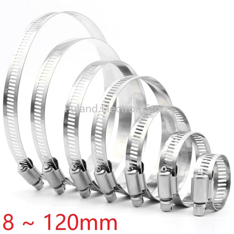 8mm ~ 120mm Stainless Steel Drive Hose Clamps Adjustable Tri Gear Worm ...