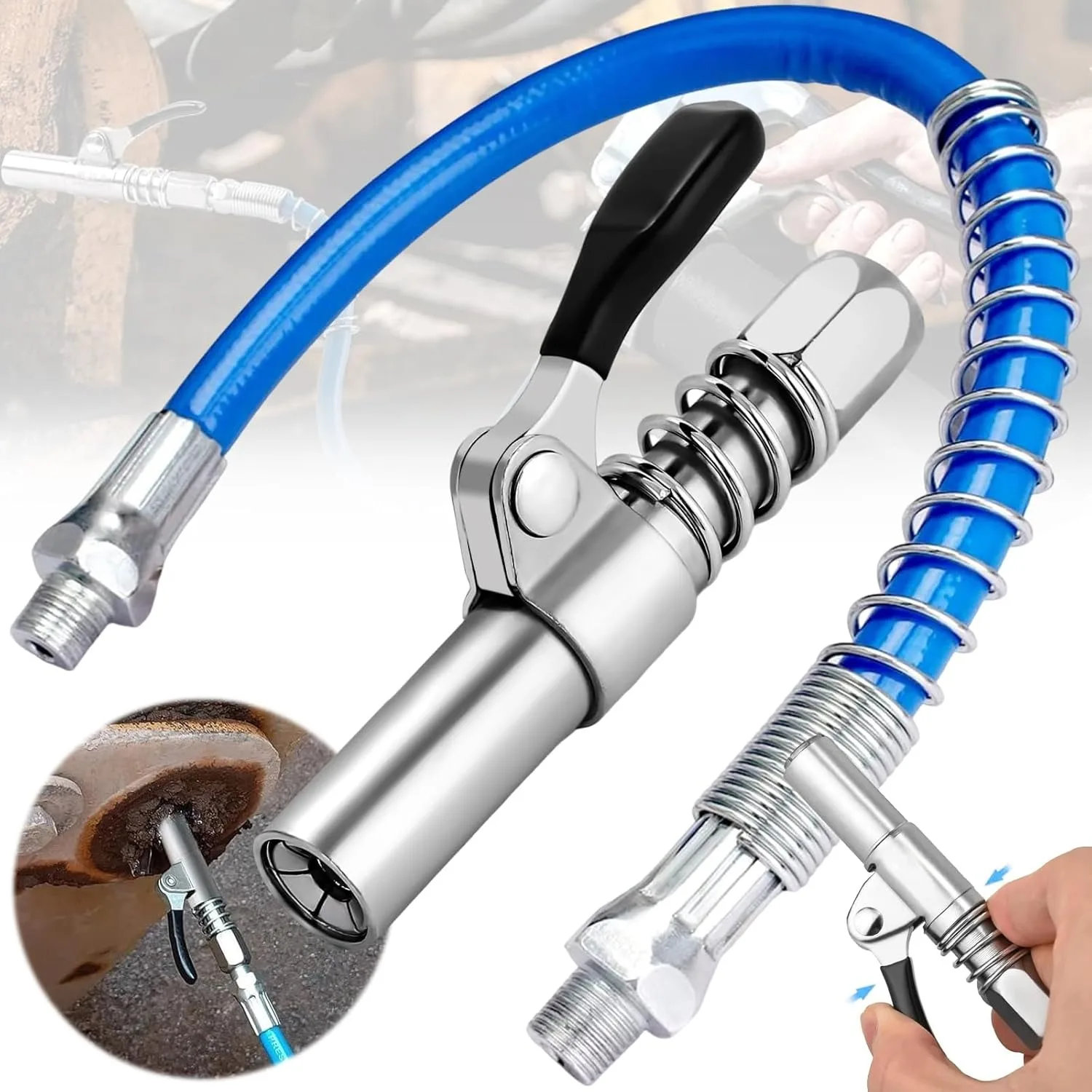 10000PSI Grease Gun Coupler Nozzle Oiling Double Handle High Pressure ...