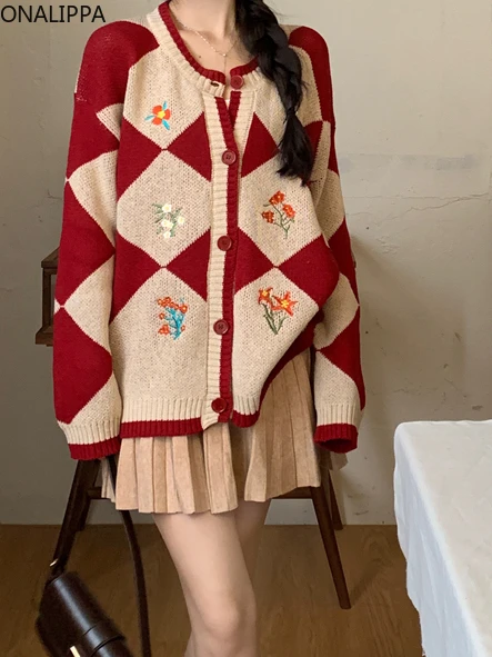 Onalippa-Vintage-Contrast-Palid-Embroidery-Floral-Knitted-Women ...