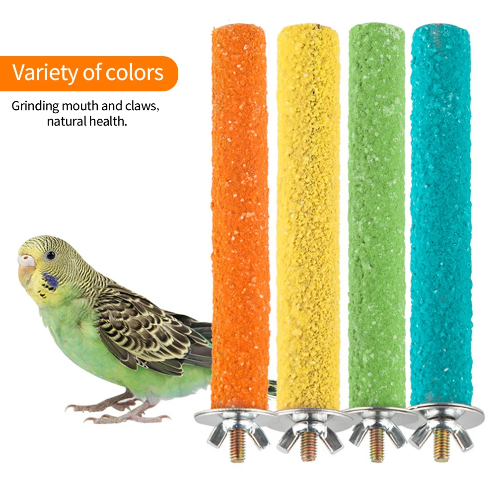 Random-Color-Wood-Bird-Claw-Beak-Grinding-Bar-Standing-Stick-with-Bell ...