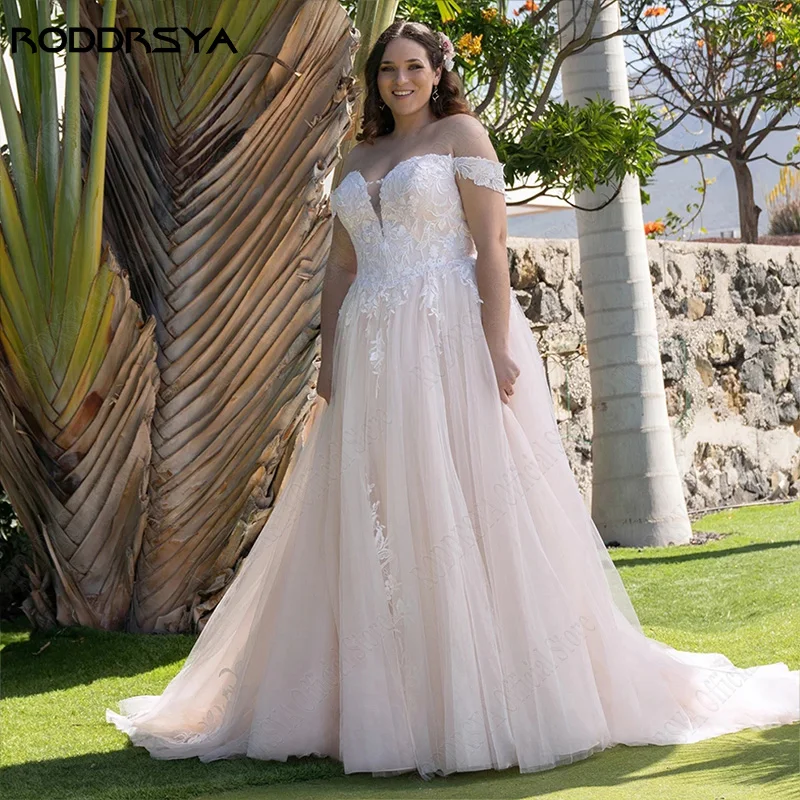 RODDRSYA-vestidos de novia con hombros descubiertos, traje de novia con encaje, tul, línea A ...
