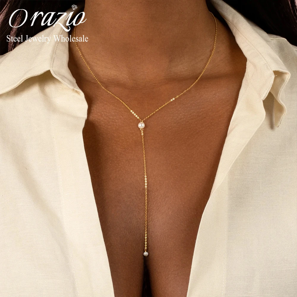 Orazio-Pearl-Pendant-Necklace-For-Women-Fashion-Stainless-Steel-Gold ...