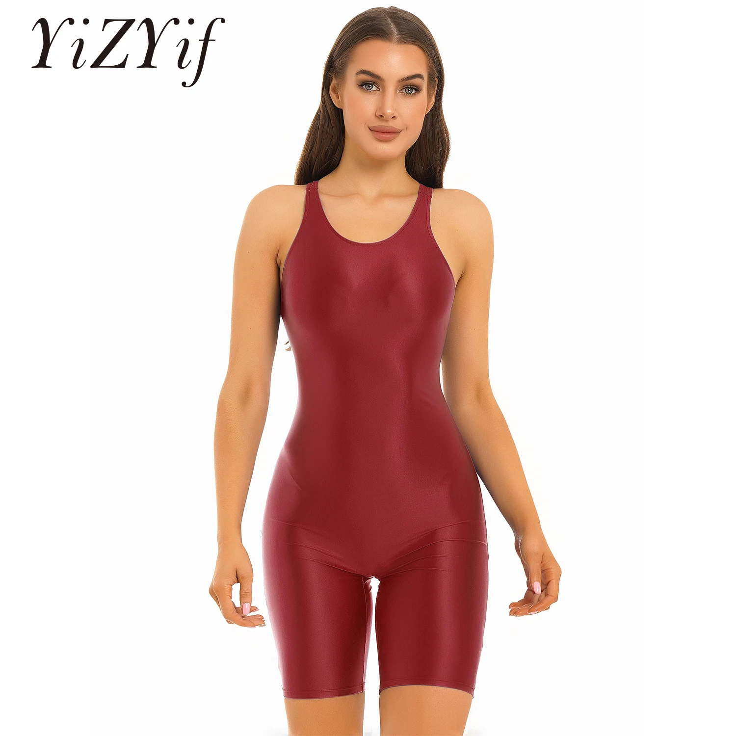 Feminino brilhante ballet ginástica macacão sem mangas curto unitard ...