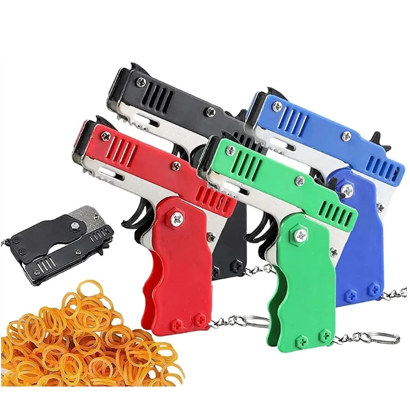 1PCS Keychain Gun 60 Rubber Bands Rubber Band Gun Shooting Pistol Alloy ...