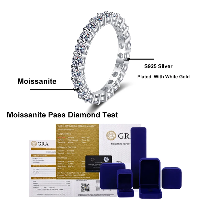 NeeTim 3mm Full Moissanite Nhẫn Đứng Kim Cương Bạc 925 Mạ Vàng Cưới Đính Hôn Ban Nhạc Trang Sức ...