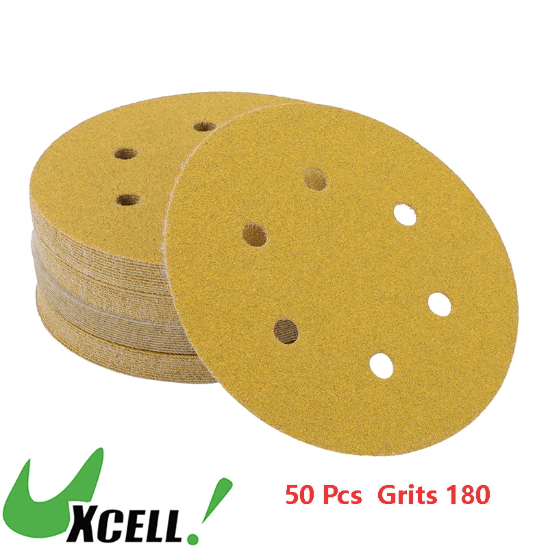 UXCELL-50-PCS-Sand-Pad-180-Grits-Sanding-Discs-6-Inch-6-Hole-Round-Hook ...