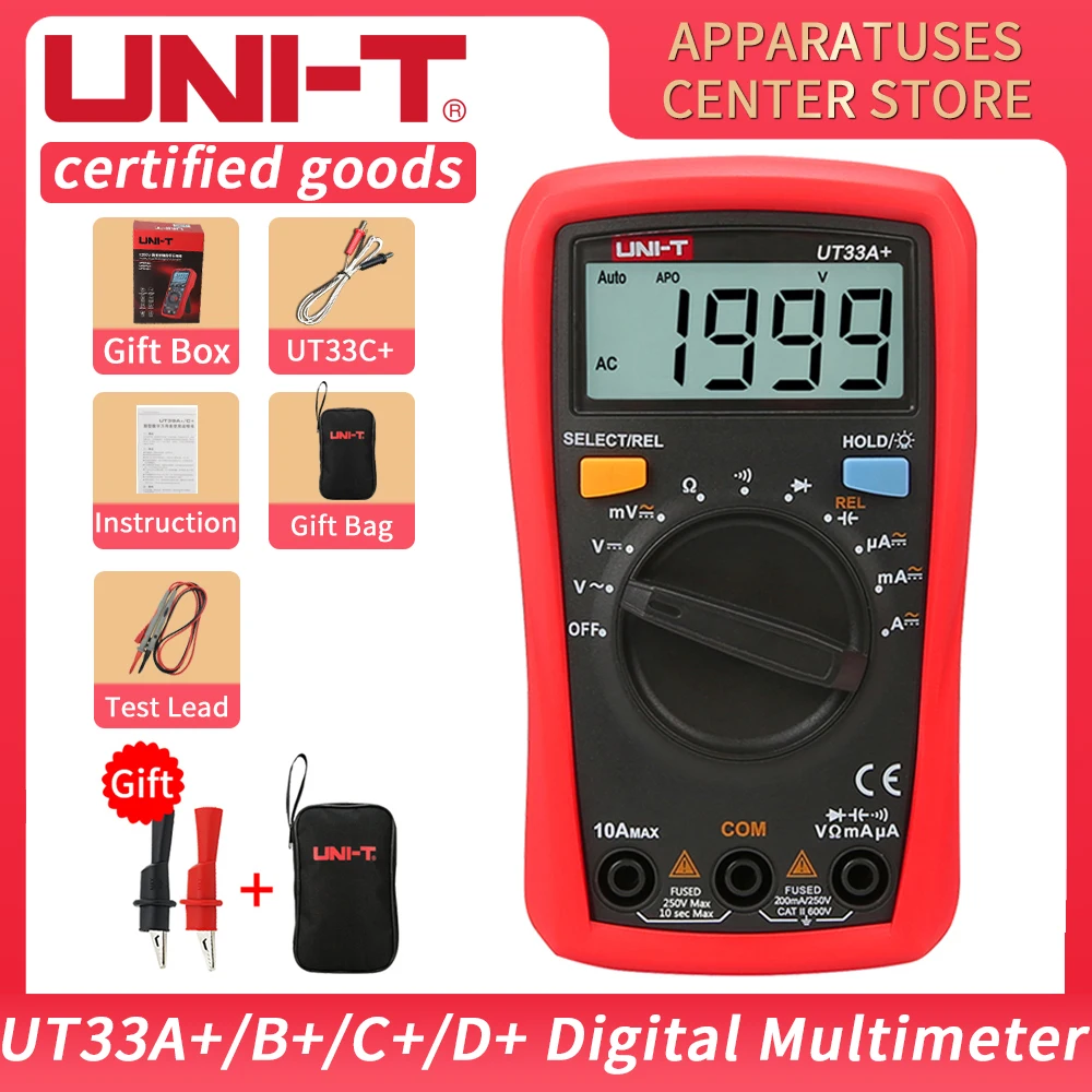 UNI T ut33a + ut33b + ut33c + ut33d + mais mini multímetro display digital eletricista doméstico ...