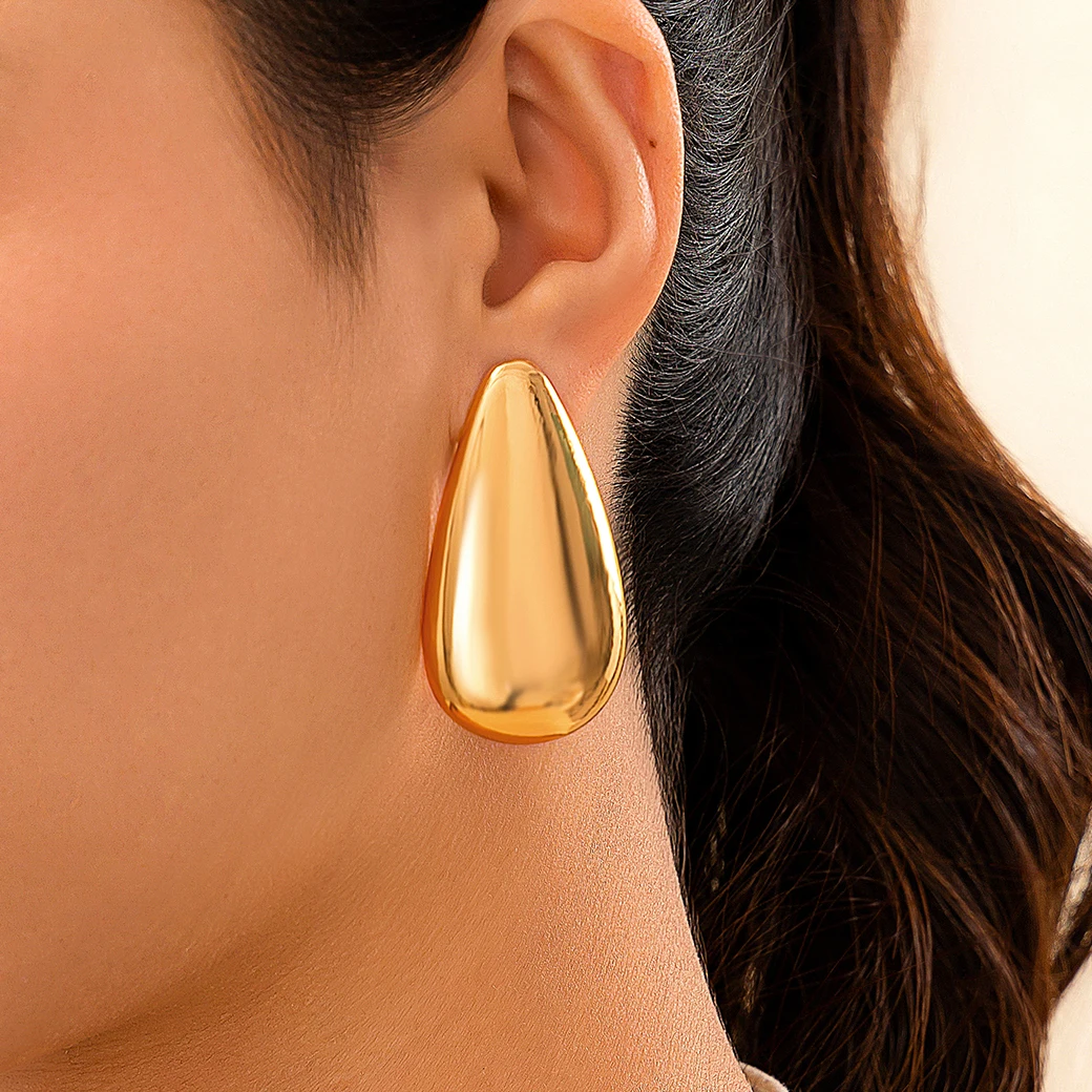 Exaggerated-Gold-Color-Big-Chunky-Water-Drop-Dome-Stud-Earrings-Women ...
