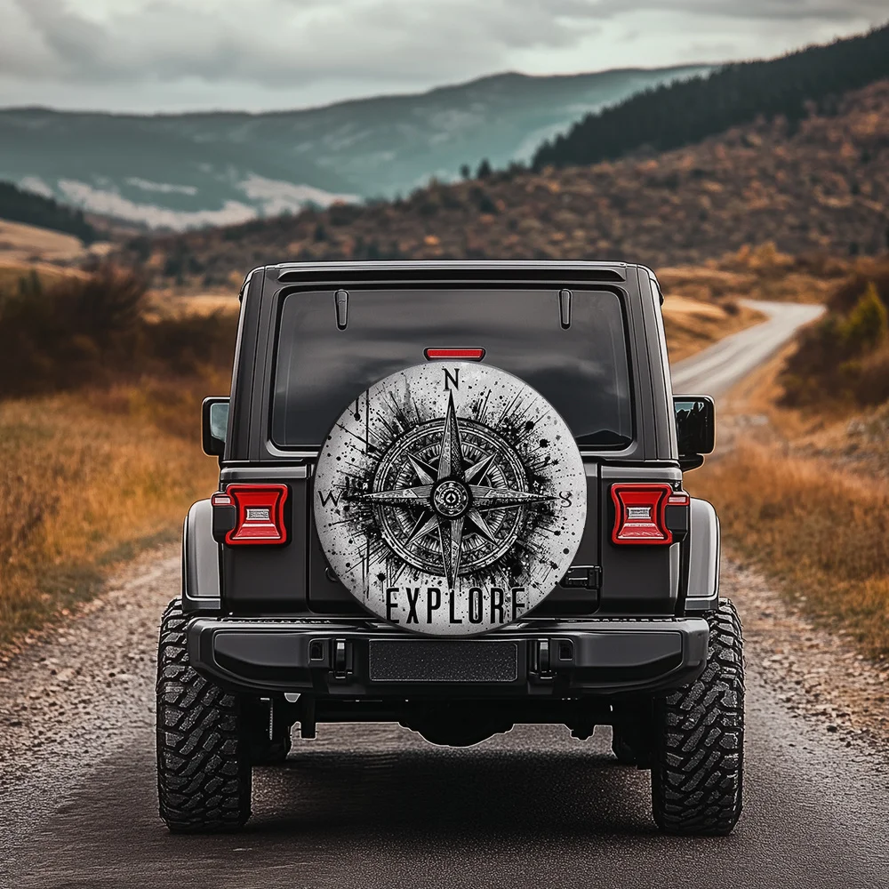 Tire Protector Sleeve - Black & White Compass Rose EXPLORER Design, For ...