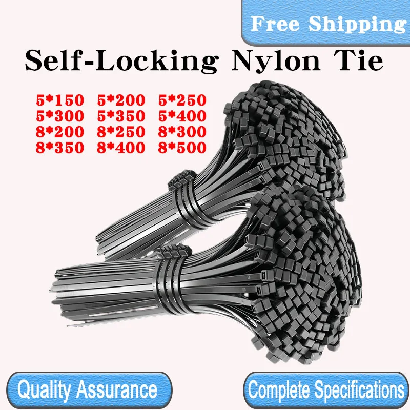 Self-locking Nylon Cable Black Ties Straps Fastening Loop Reusable ...