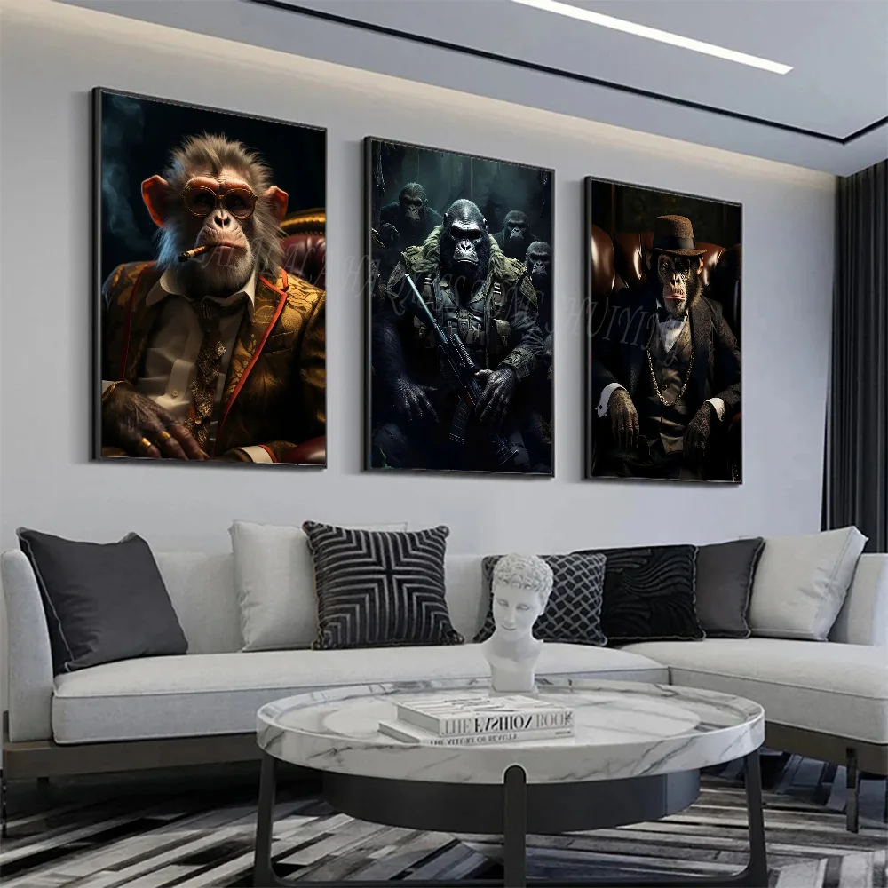 Funny Smoking Monkey Chimpanzee In Suit Gorilla Gangsters Poster HD ...