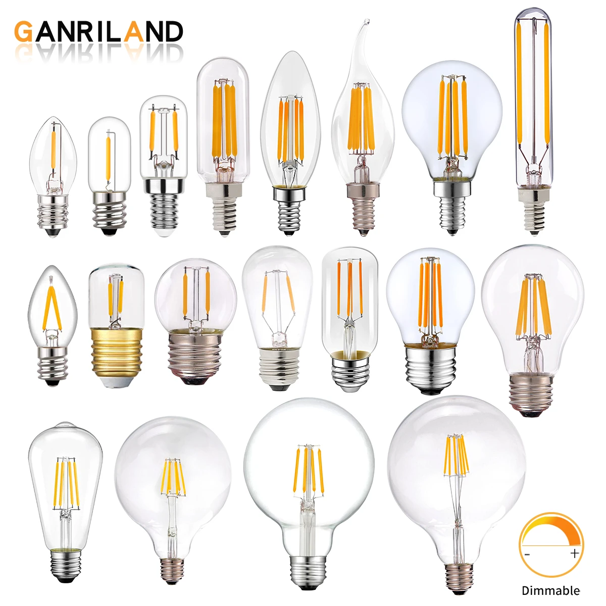 Ganriland E14 E27 Led Filament Light Bulb Clear Glass Ampoule T16 T20 ...