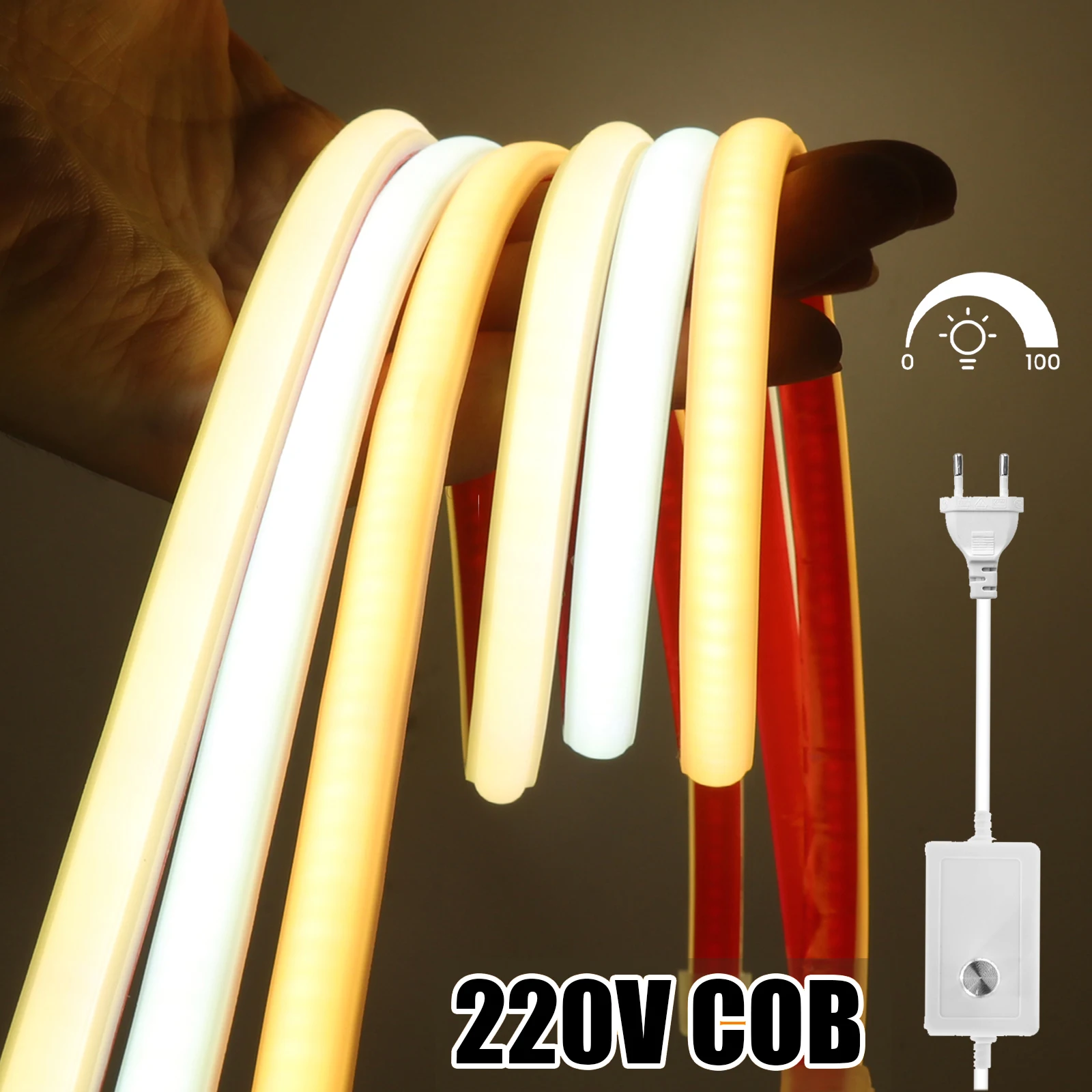 Dimmerable-COB-Neon-Strip-AC-220V-EU-UK-Plug-3000K-4000K-6000K ...