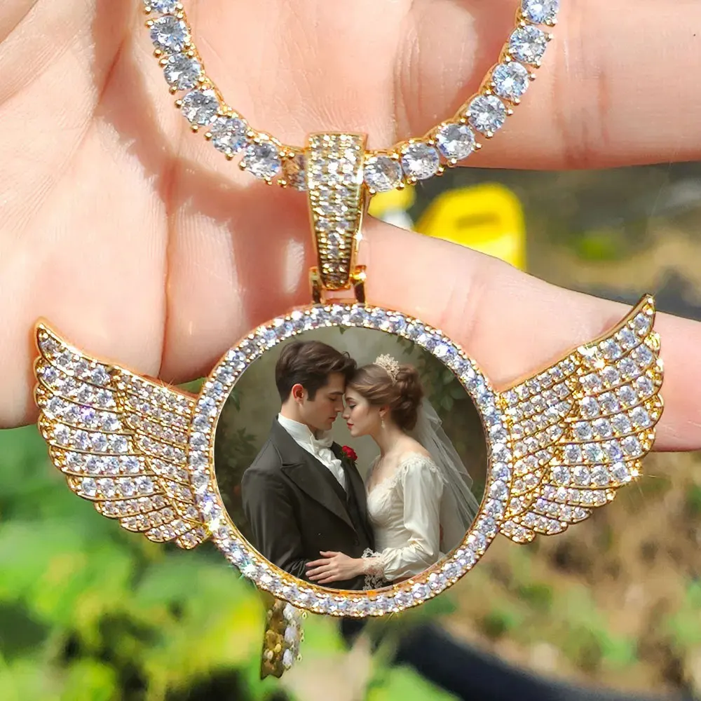 Custom-Angel-Wing-Round-Memory-Photo-Necklace-Men-Women-Personalized ...
