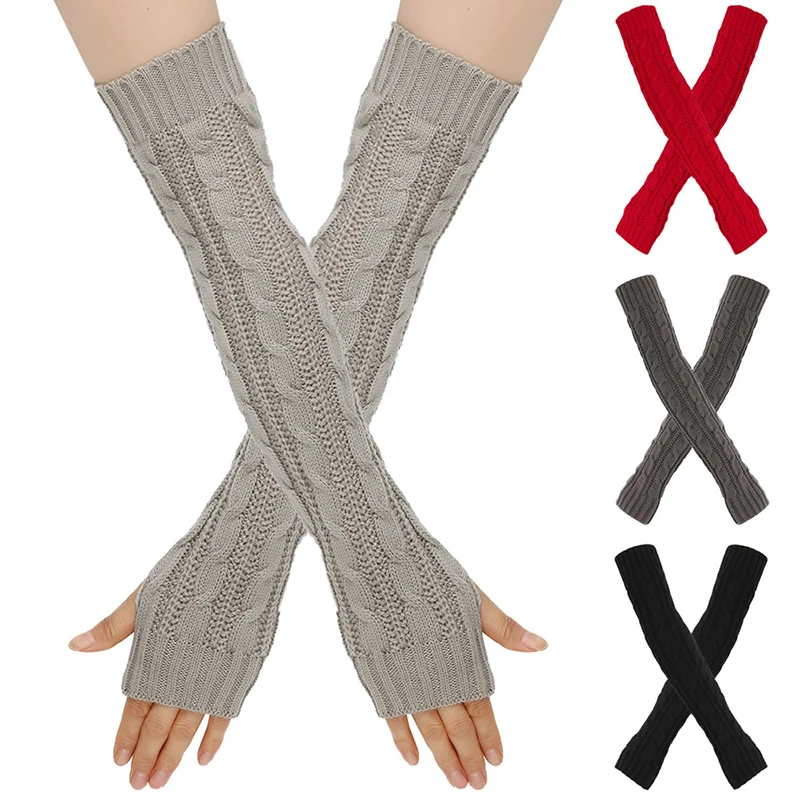 Knitted Wool Half-Finger Long Glove Autumn Winter Warm Thickened Guard ...