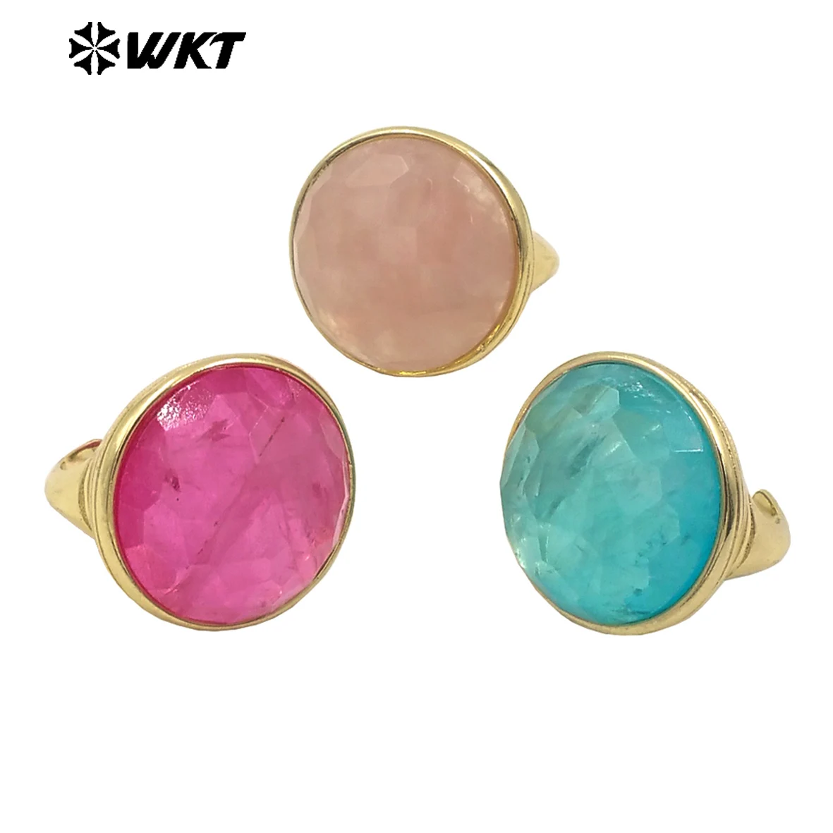 WT-R514 WKT Colorful Style Natural Gemstone Ring Adjustable Birthday ...