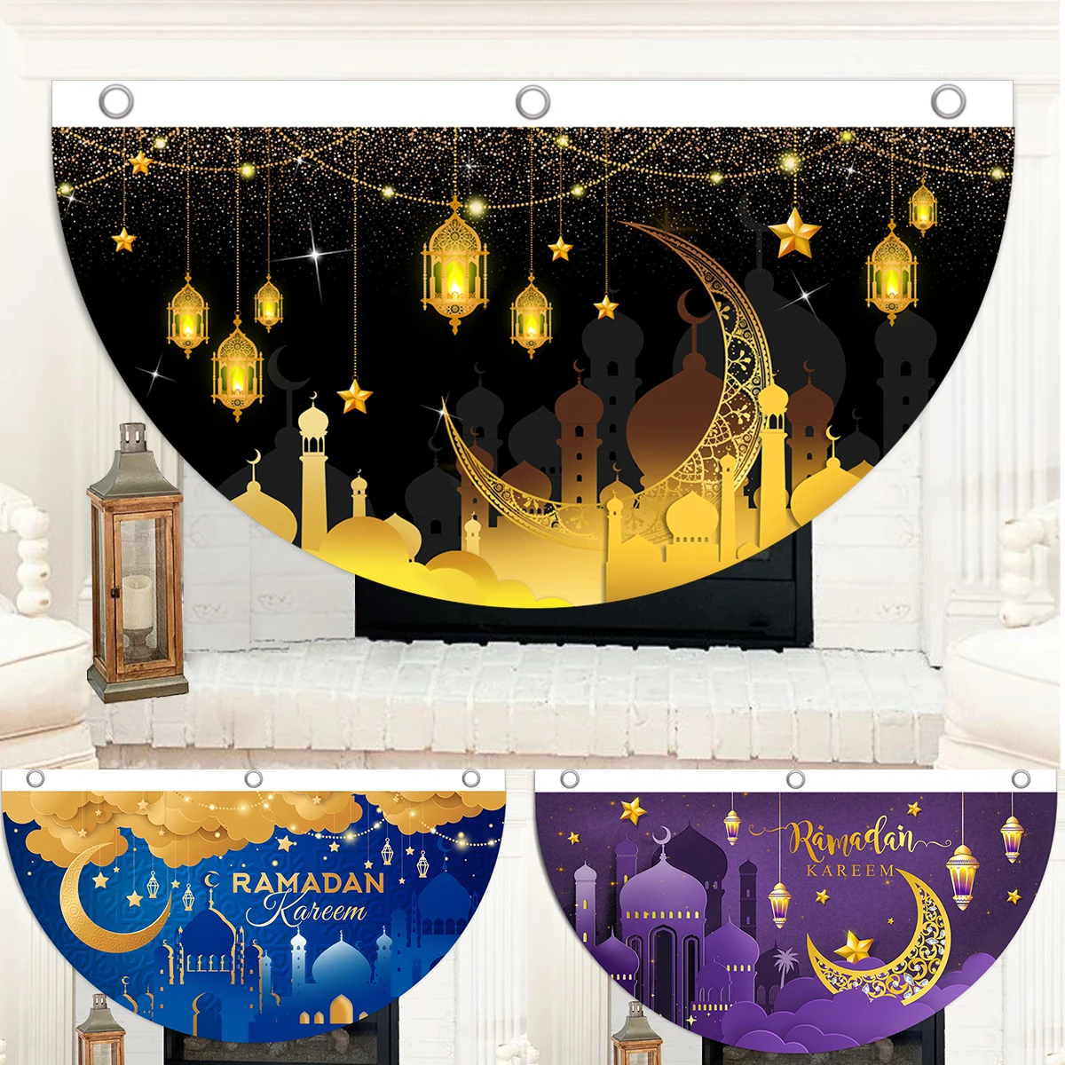 EID Decoration idea Outdoor Fan-shaped Flag Banner Ramadan Decoration ...