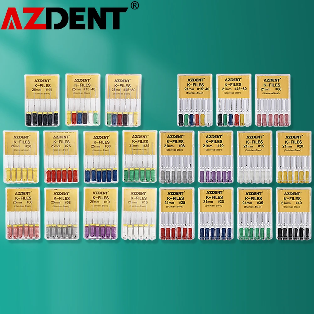 6Pcs-Pack-AZDENT-Dental-Hand-Use-K-Files-21-25mm-31mm-Stainless-Steel ...