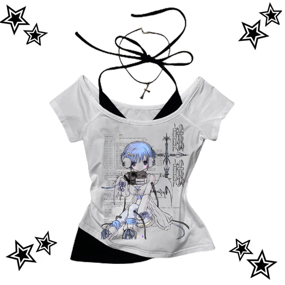 Anime pattern printing Sexy Crop Top Women's vest Summer Goth Women ...