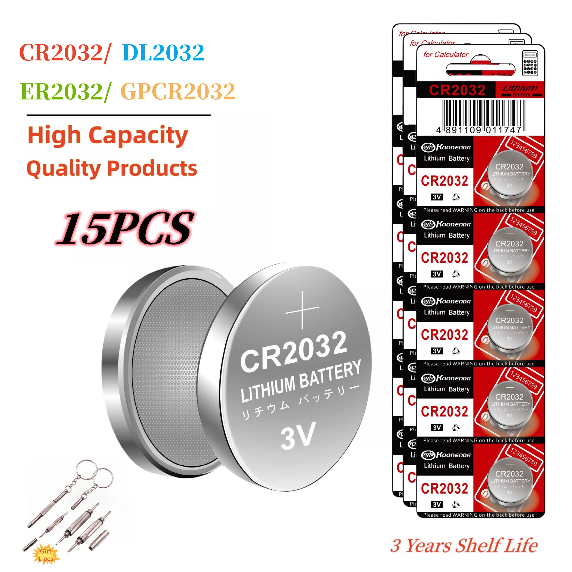 15PCS CR2032 Lithium Coin Battery 210mAh Ultra High Capacity with ...