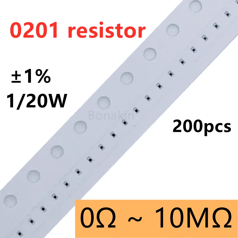 200pcs-1-0201-SMD-resistor-0R10R20R22R100R120R200R330R470R510R1K1-5K2 ...