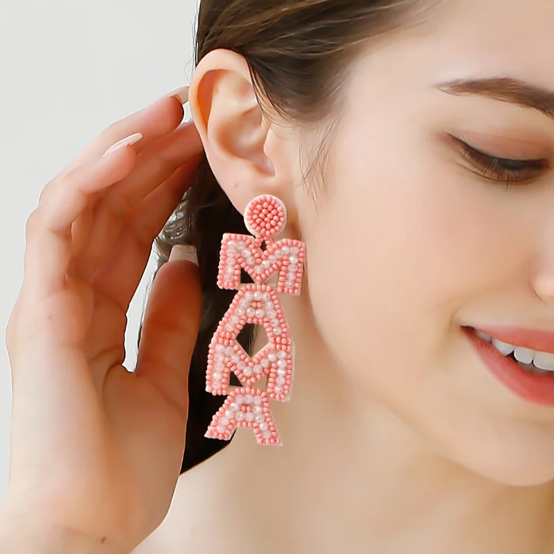 Girlgo-Handsewn-Diamond-Studded-Letters-Mama-Earrings-are-Suitable-as ...