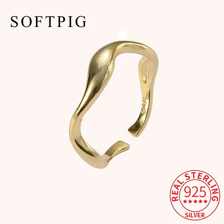 SOFTPIG-Real-925-Sterling-Silver-Irregular-Wave-Adjustable-Ring-For-Fashion-Women-Classic-Fine ...
