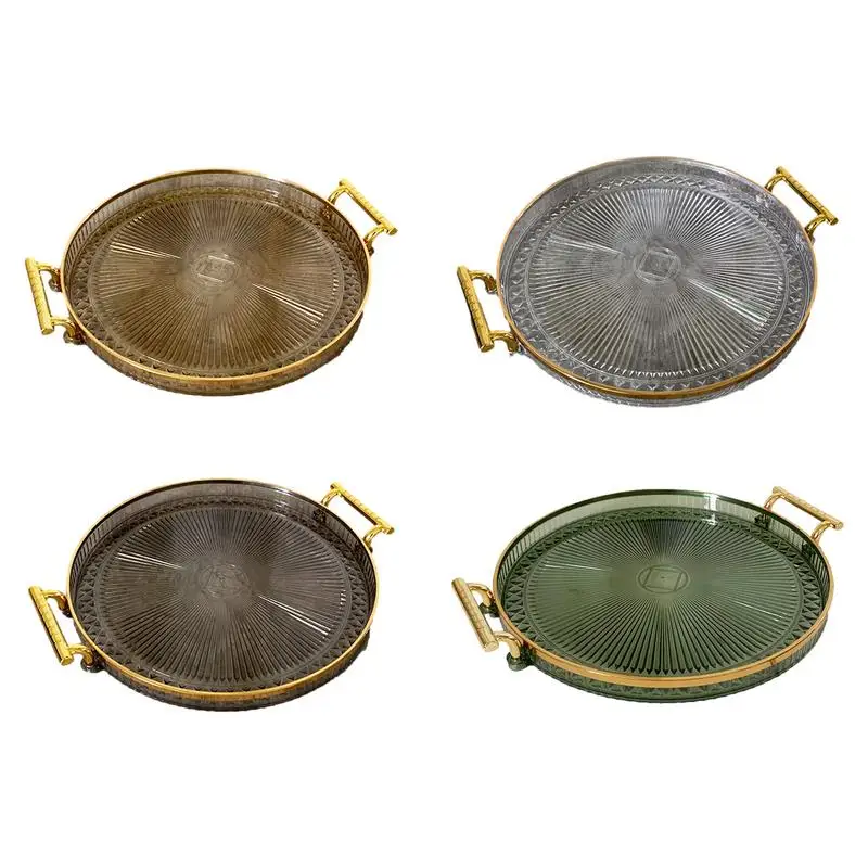 Golden-Rim-Serving-Tray-Decorative-Round-Clear-And-Gold-Double-Ear-Tray ...