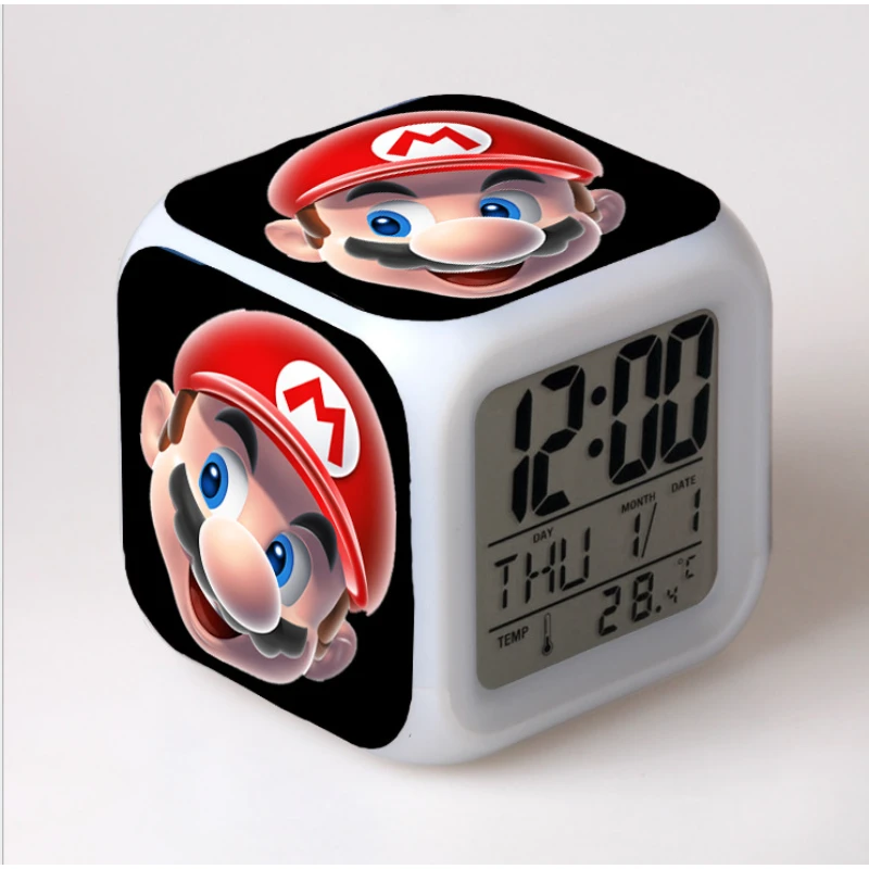 Reloj Despertador LED colorido de Super Mario Bros para niños, luz ...